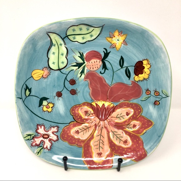 Gypsy by Jay | Dining | Gypsy By Jay Square Floral Folk Art Blue Mauve ...